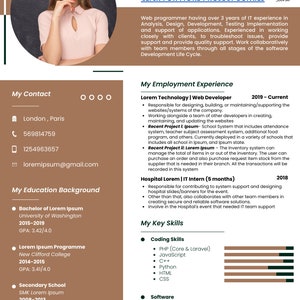 Digital Brown Resume Template for Your Convenience - Etsy