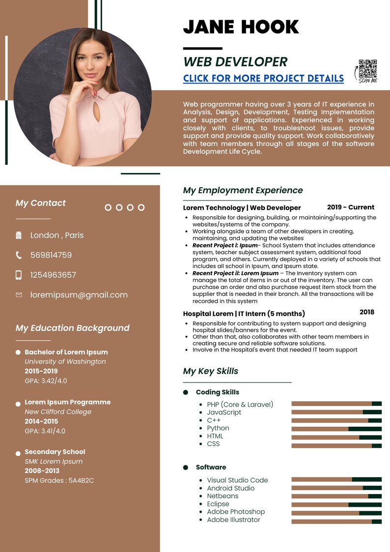 Digital Brown Resume Template for Your Convenience - Etsy