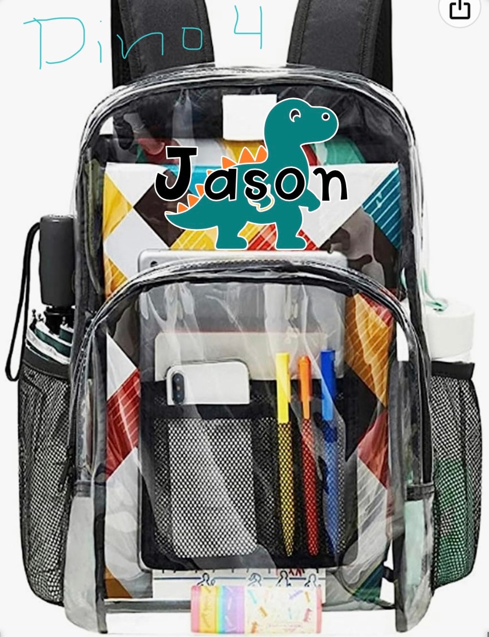 Clear Plastic Personalized Dinosaur Backpack - Etsy