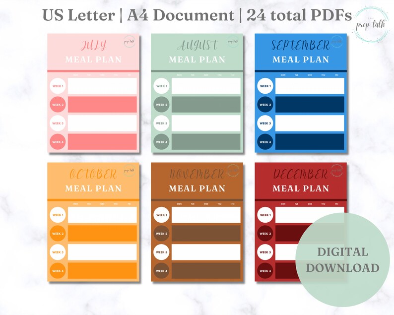12 Month Digital Meal Plan Download Yearly Meal Planner - Etsy