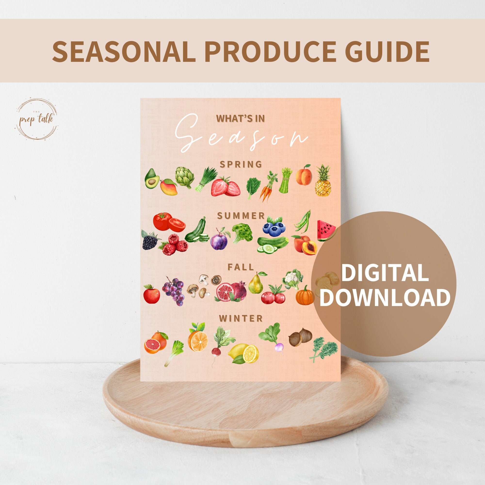 Seasonal Produce Guide, Cheat Sheet for Food in Season, Kitchen Wall ...
