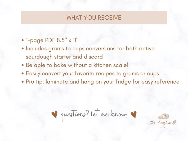 Sourdough Baking Conversion Chart: Grams to Cups (PDF) - Etsy