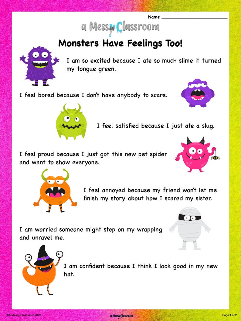 Monster Feelings and Emotions Halloween Thematic Unit Lesson - Etsy