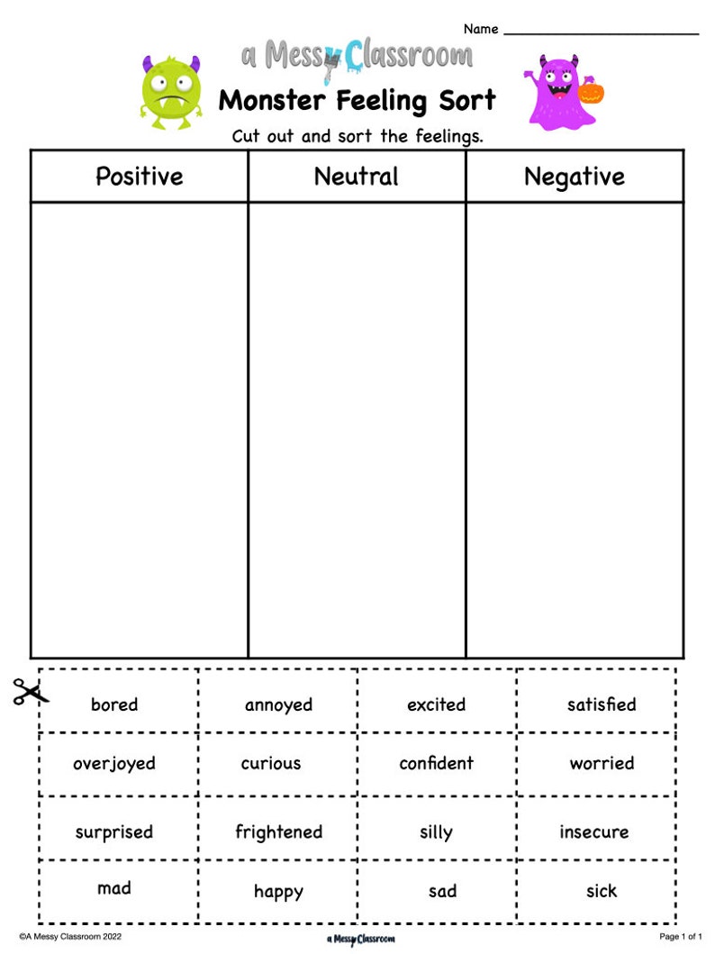 Monster Feelings and Emotions Halloween Thematic Unit Lesson - Etsy