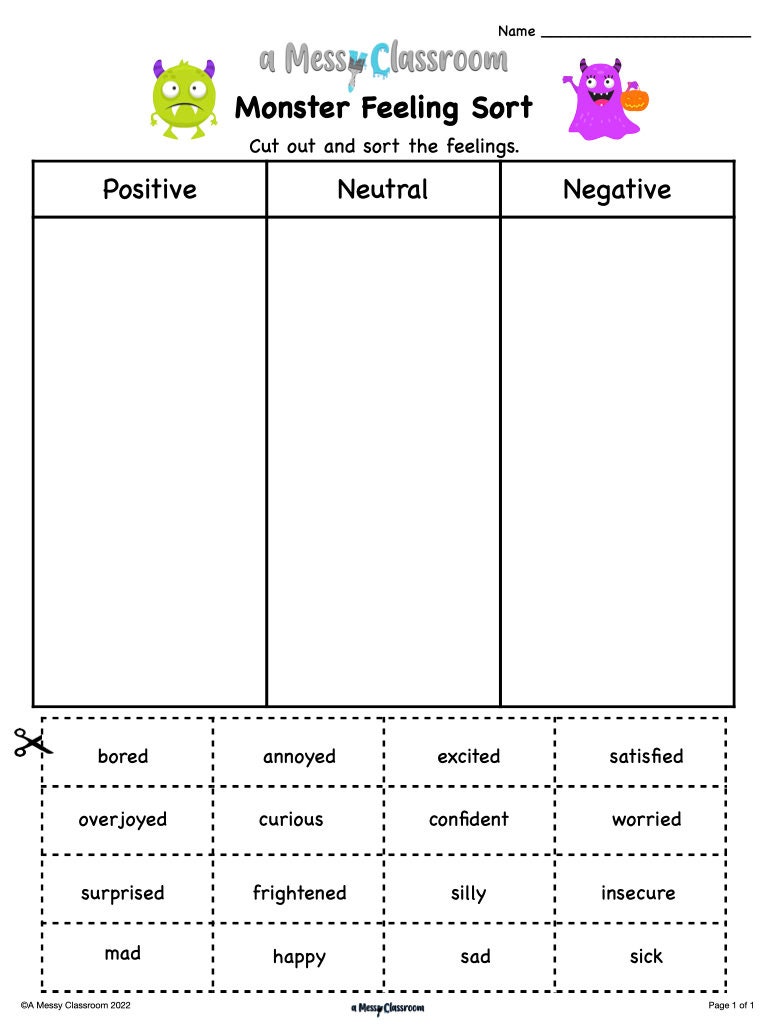 Monster Feelings and Emotions Halloween Thematic Unit Lesson - Etsy