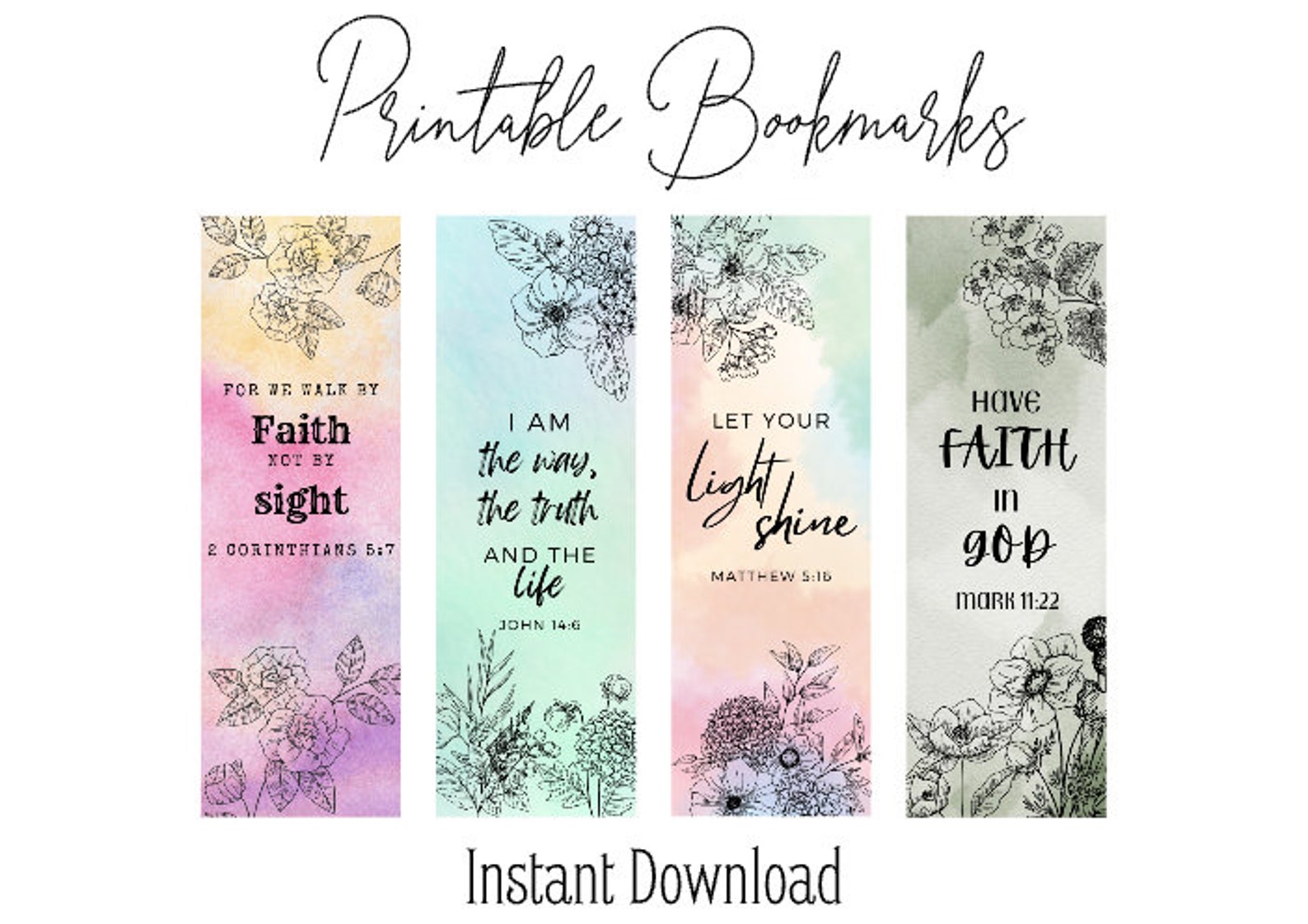 Printable Bible Verse Bookmarks, Watercolor Bookmarks, Bible Verse ...