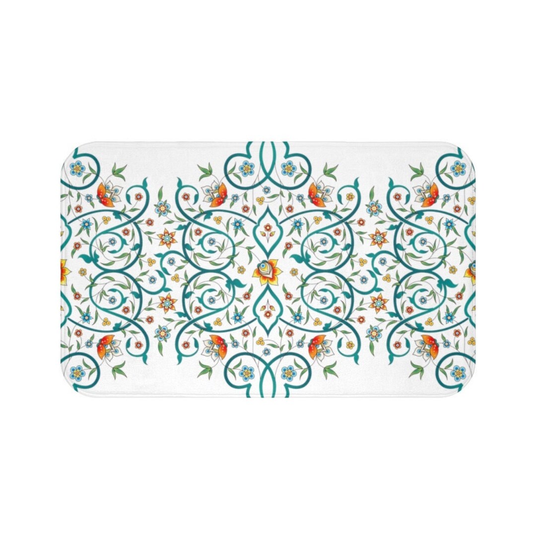 Persian Bathroom Rug Bath Mat With Vines Floral Bath Mat Persian Style ...