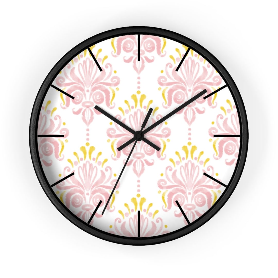Pink Watercolor Damask Wall Clock | Decorative Clock | Office Decor ...