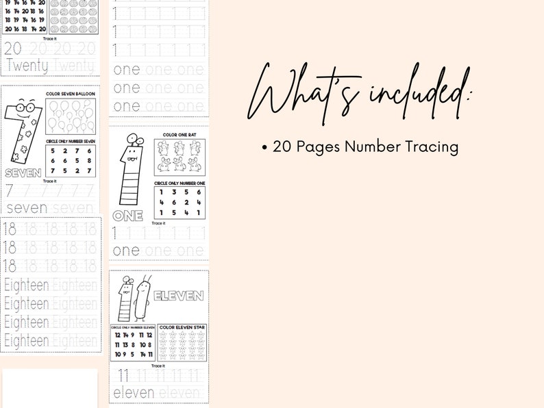 Number 1-20 Printable Tracing Workbook for Preschool Learning - Etsy