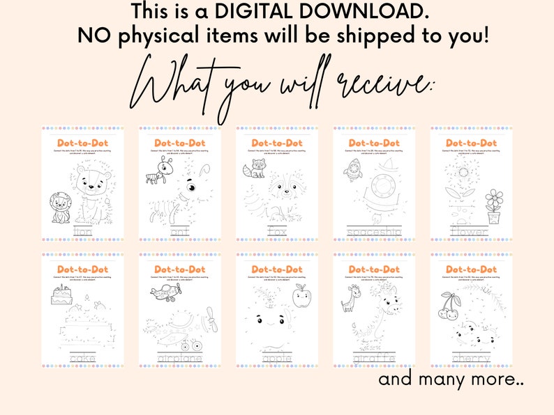 Connect Dot to Dot and Coloring Activity Pages for Preschooler - Etsy