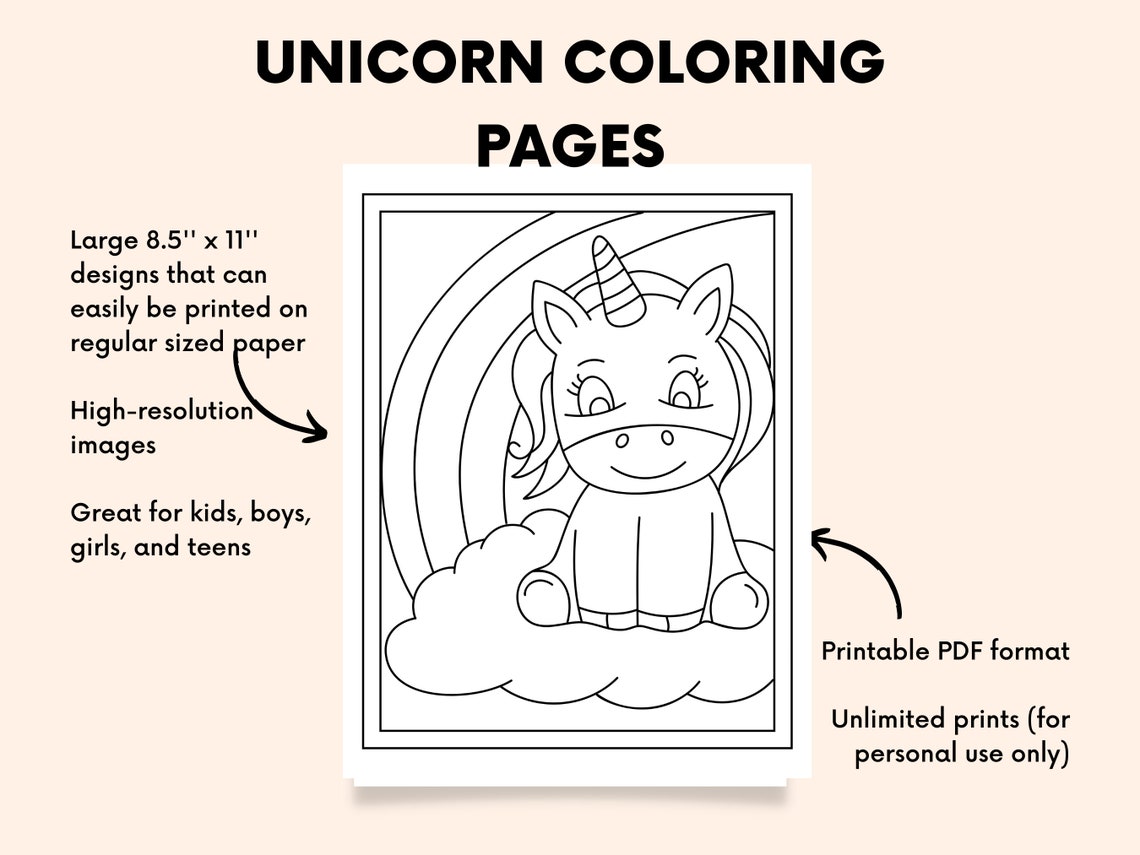 Unicorn Coloring Pages for Kids Printable Activity Book - Etsy