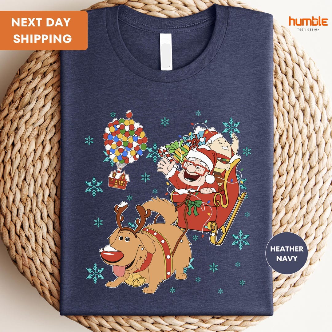 Disney Christmas Carl Santa Russell Dug Dog Reindeer Shirt, Disney up ...