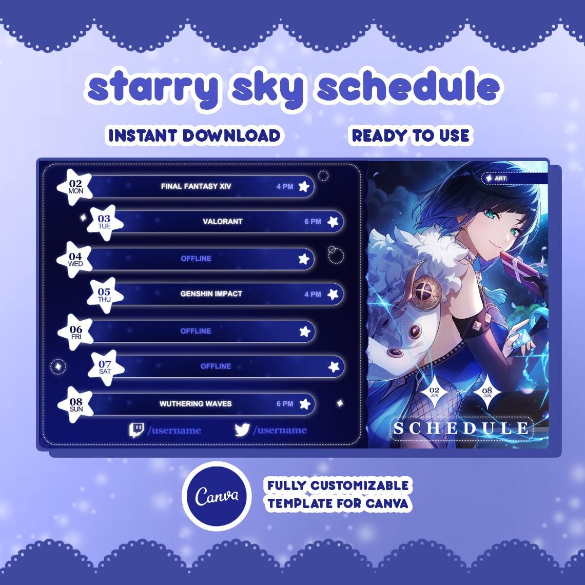 Starry Sky Stream Schedule Template | Streamer Assets | Vtuber Weekly ...