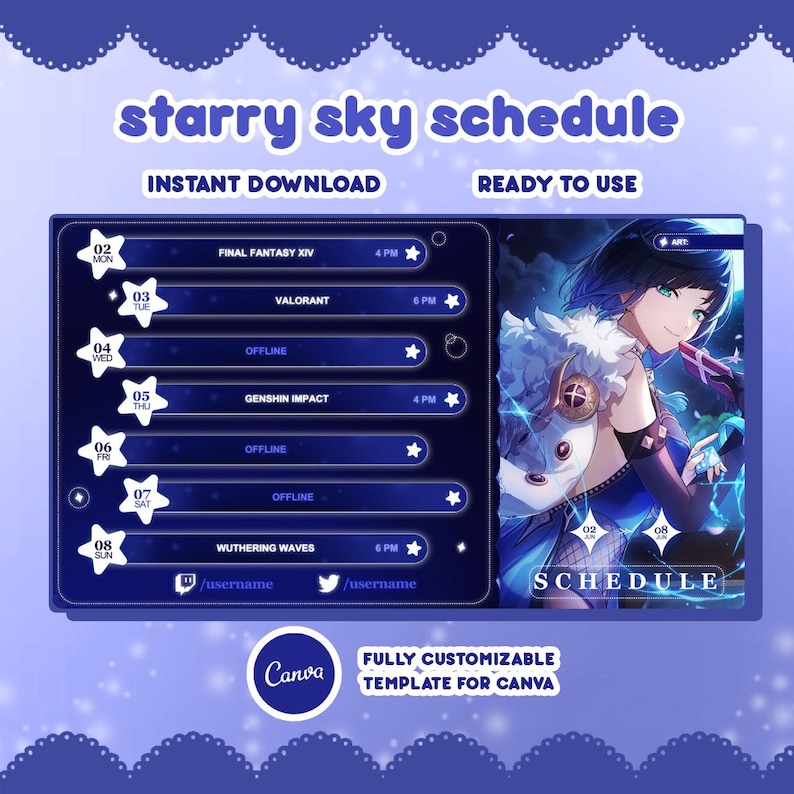 Starry Sky Stream Schedule Template: Canva Template for Vtubers ...