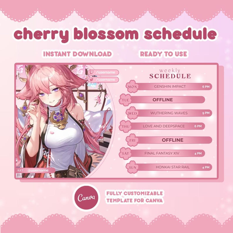 Pink Cherry Blossom Stream Schedule Template | Streamer Assets | Vtuber Weekly Stream Schedule ...
