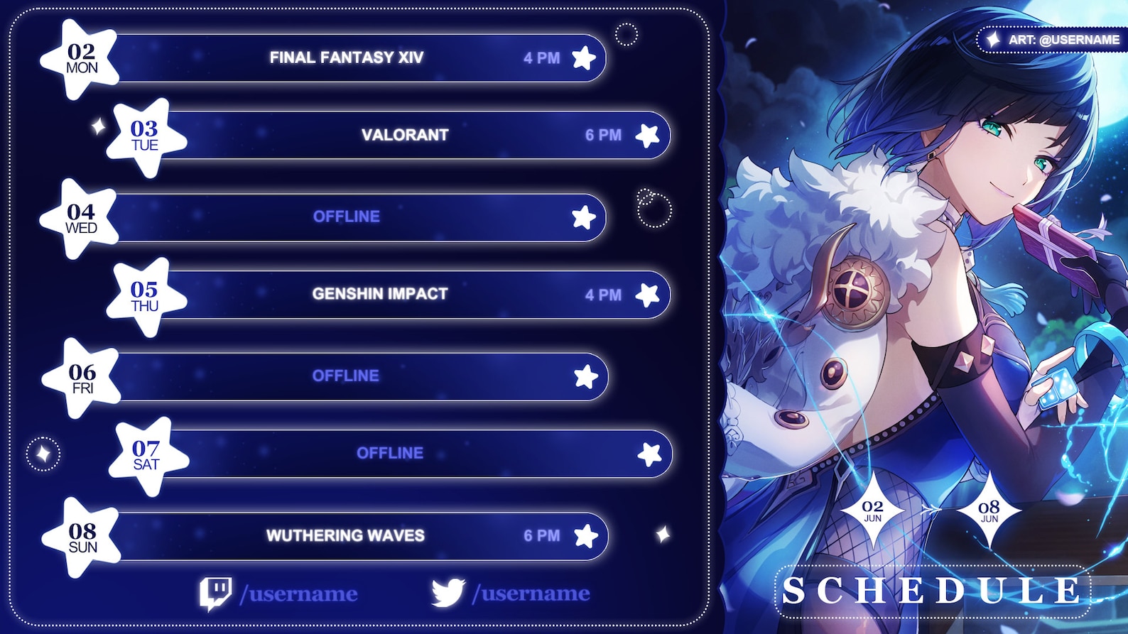 Starry Sky Stream Schedule Template: Canva Template for Vtubers ...