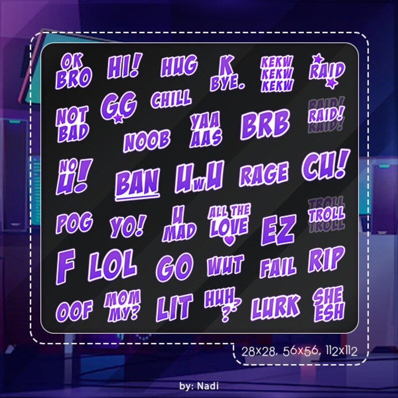 50 Twitch/discord Text Emotes Bundle | Purple Theme - Etsy
