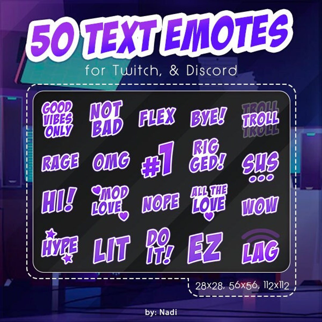 50 Twitch/discord Text Emotes Bundle | Purple Theme - Etsy
