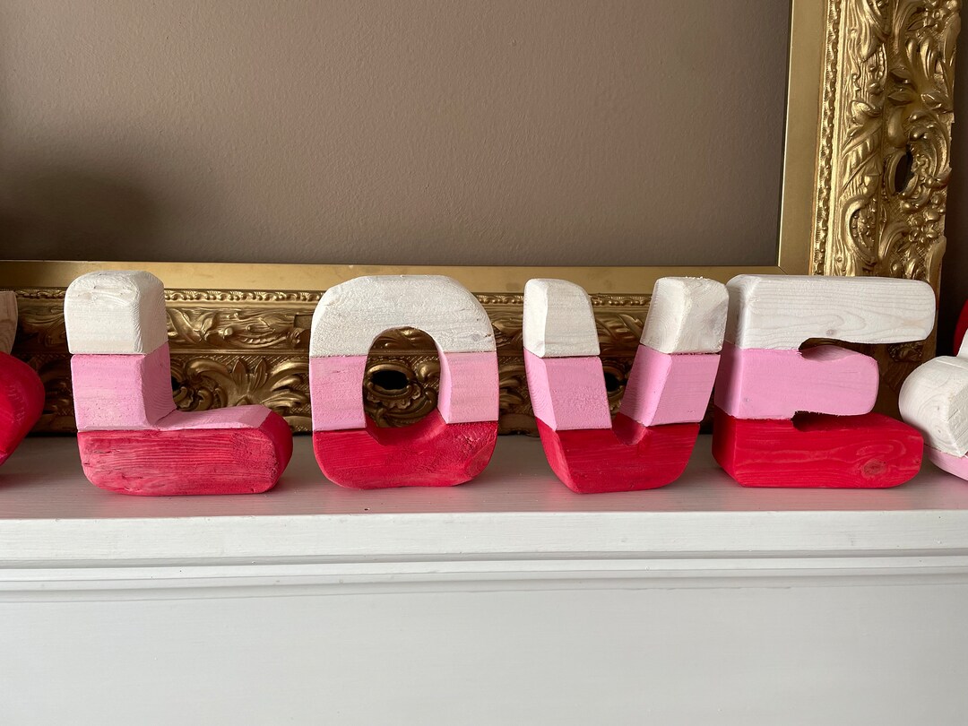 LOVE Decor, Handpainted LOVE Letters, Wood Valentines Decor, Chunky ...