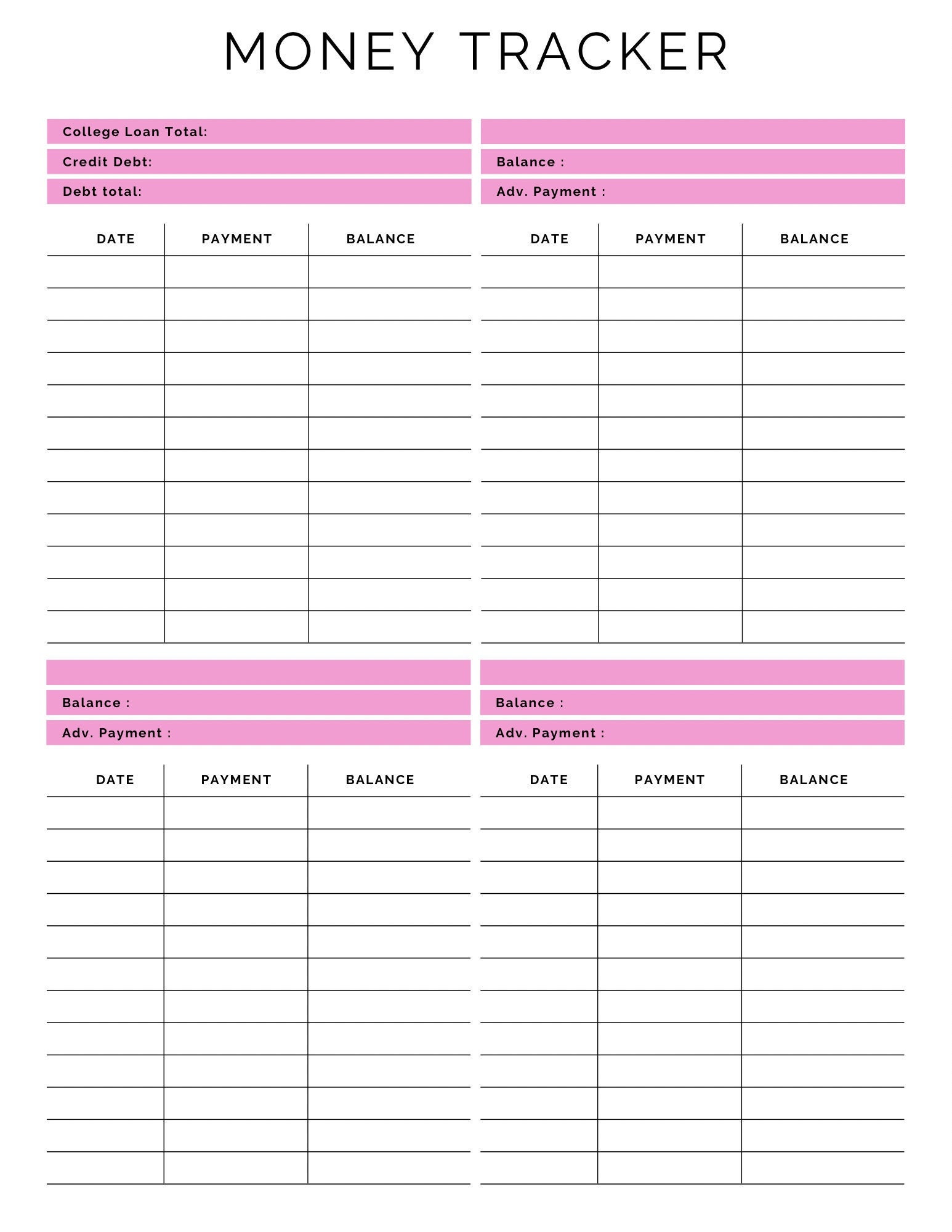 Printable Money Tracker for Debt - Etsy