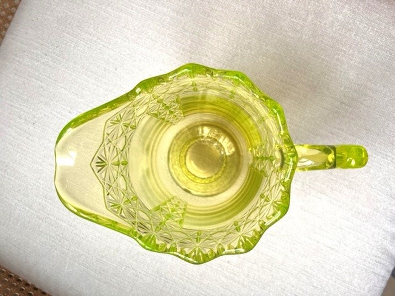 Exquisite Vintage Vaseline Uranium Glass Pitcher With Six Glasses ...
