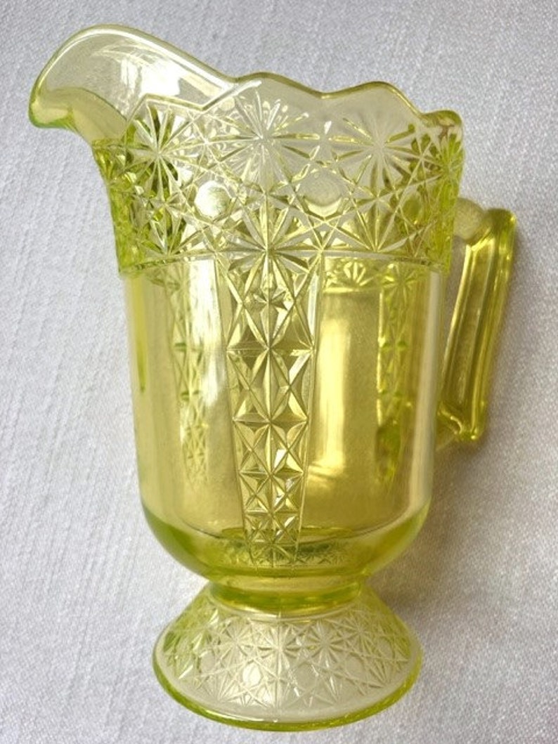 Exquisite Vintage Vaseline Uranium Glass Pitcher With Six Glasses ...