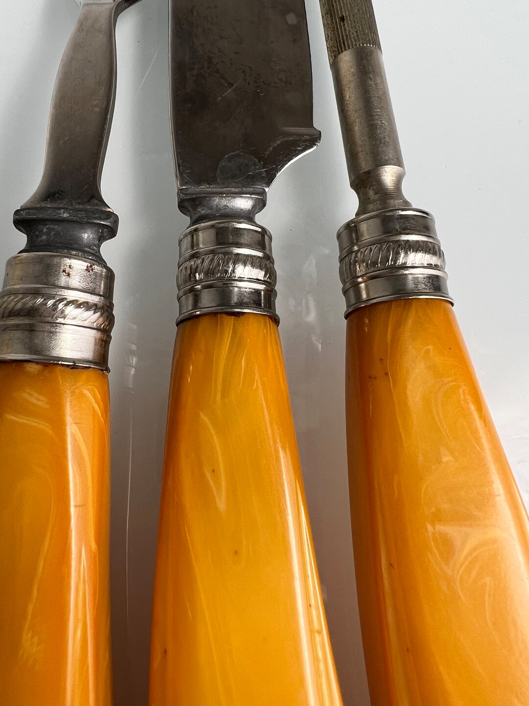 1940s Bakelite Yellow Marble 3 Piece Carving Set - Etsy