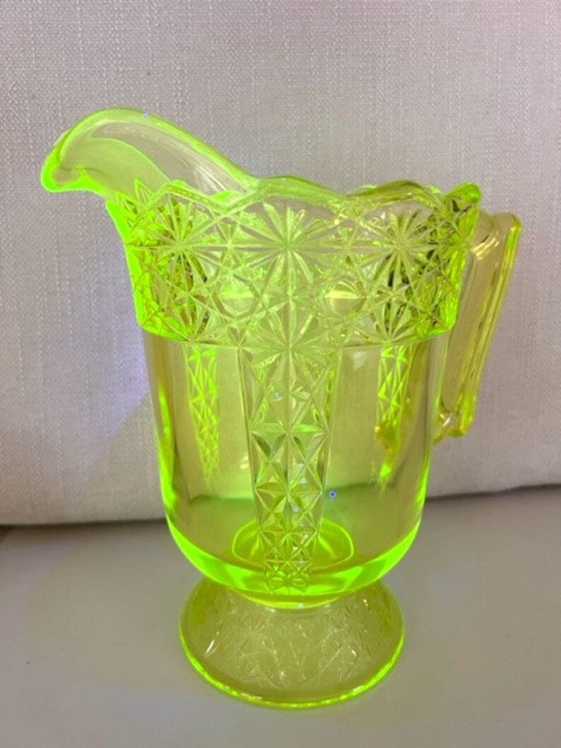 Exquisite Vintage Vaseline Uranium Glass Pitcher With Six Glasses ...