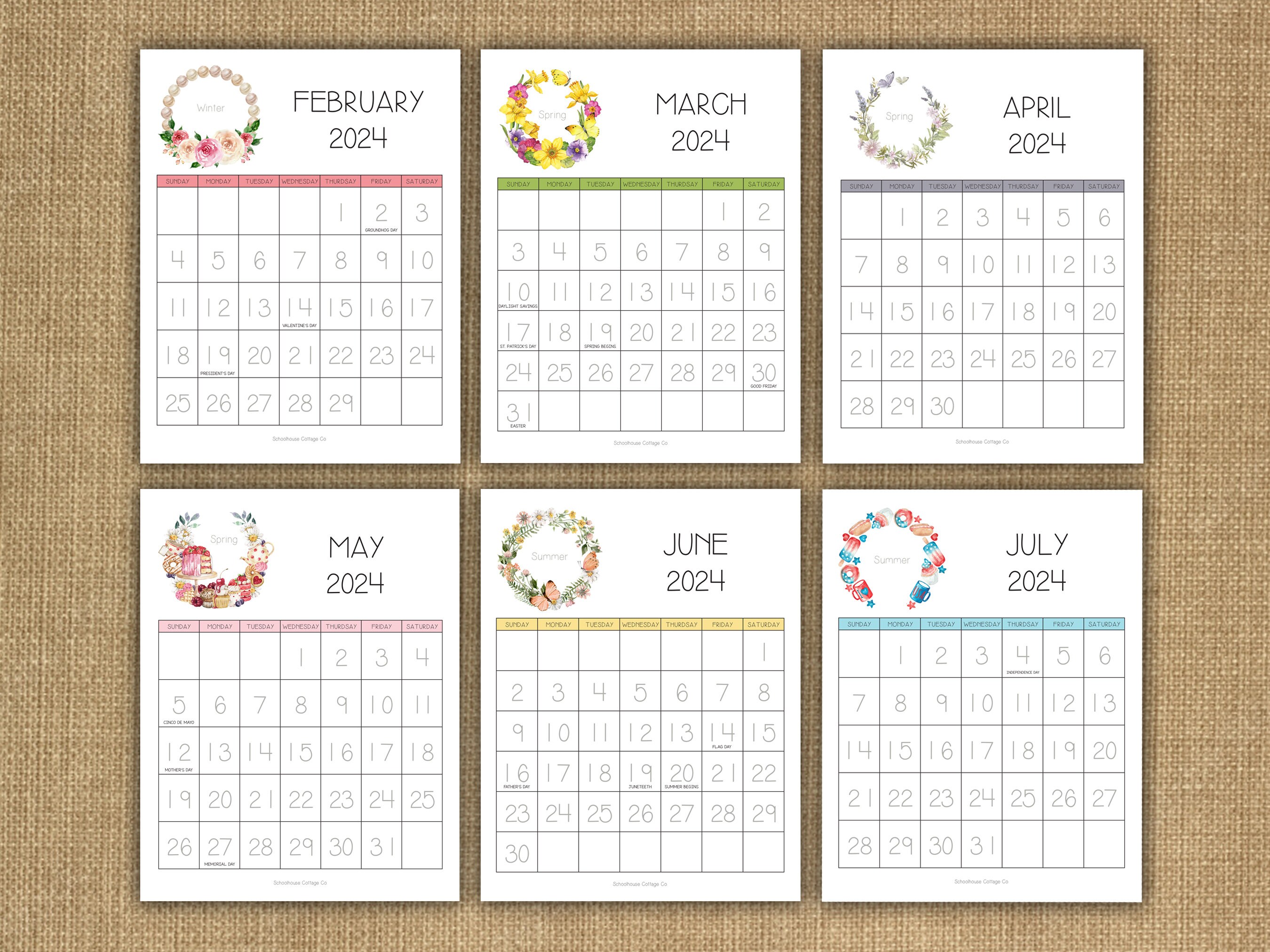 ENGLISH Traceable Monthly Calendar Set 2023-2024 Homeschool - Etsy