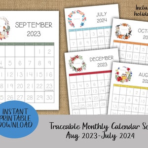 ENGLISH Traceable Monthly Calendar Set 2023-2024 Homeschool - Etsy