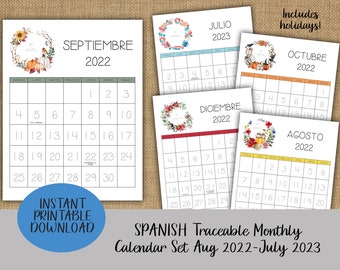 ENGLISH Traceable Monthly Calendar Set 2022-2023 Homeschool - Etsy