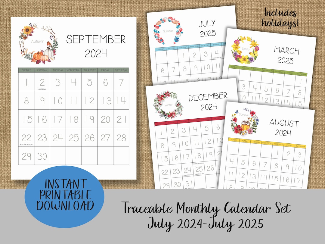 ENGLISH Traceable Monthly Calendar Set 2025-2026 | Homeschool Classroom ...