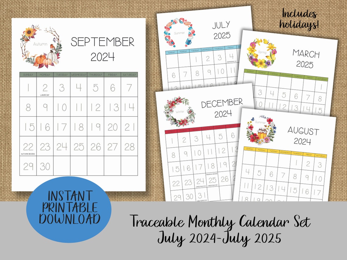 ENGLISH Traceable Monthly Calendar Set 2025-2026 | Homeschool Classroom ...