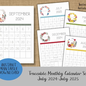ENGLISH Traceable Monthly Calendar Set 2025-2026 | Homeschool Classroom ...