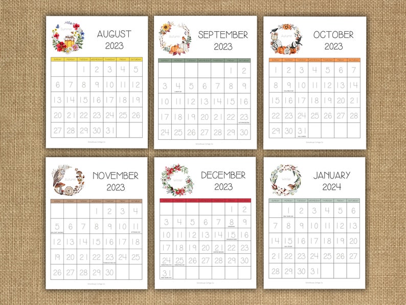 ENGLISH Traceable Monthly Calendar Set 2023-2024 Homeschool - Etsy