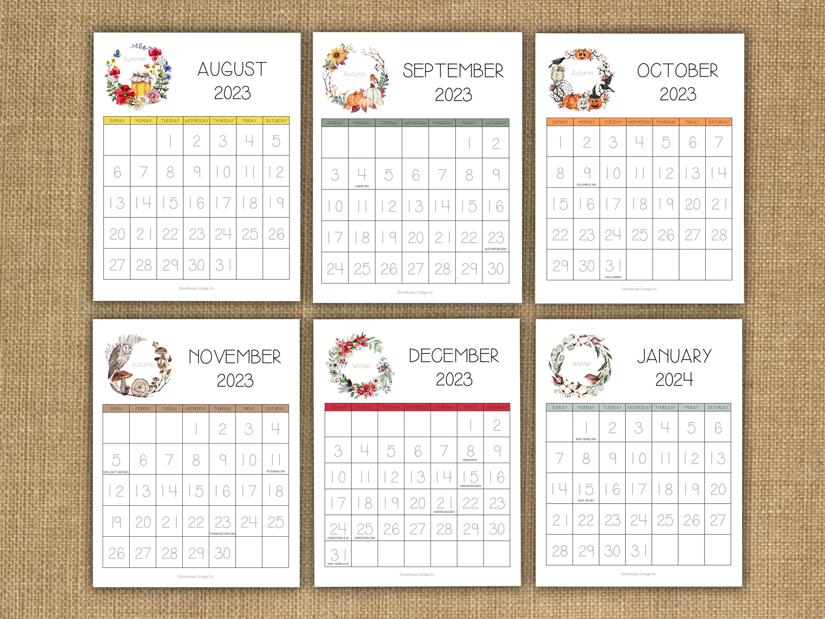 ENGLISH Traceable Monthly Calendar Set 2023-2024 Homeschool - Etsy