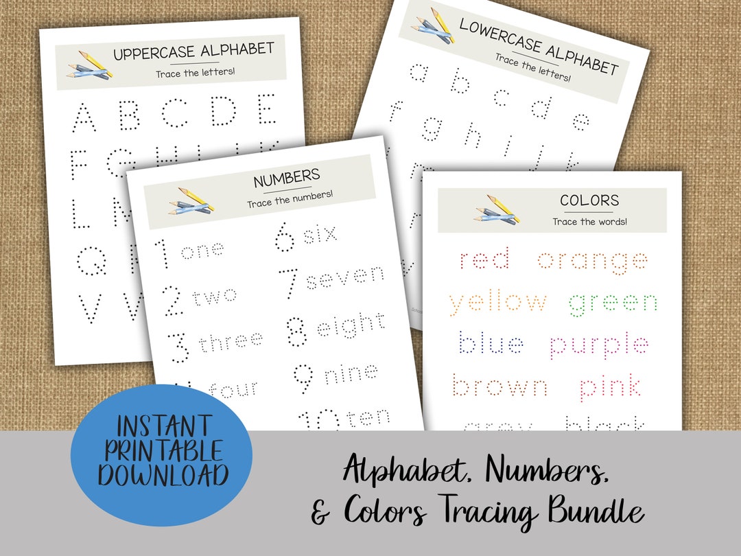 Alphabet Letters Numbers Colors Tracing Bundle | Prewriting Practice ...