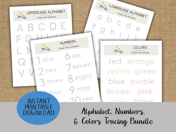 Alphabet Letters Numbers Colors Tracing Bundle Prewriting - Etsy
