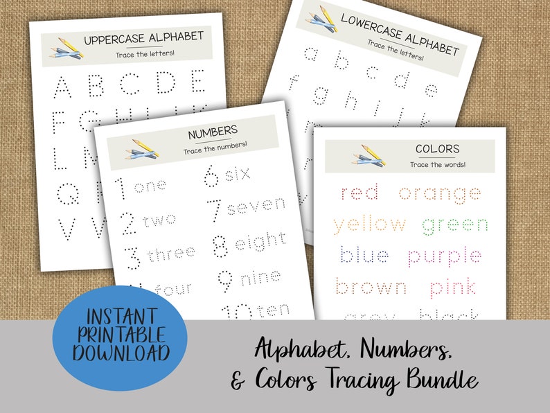 Alphabet Letters Numbers Colors Tracing Bundle Prewriting Practice ...