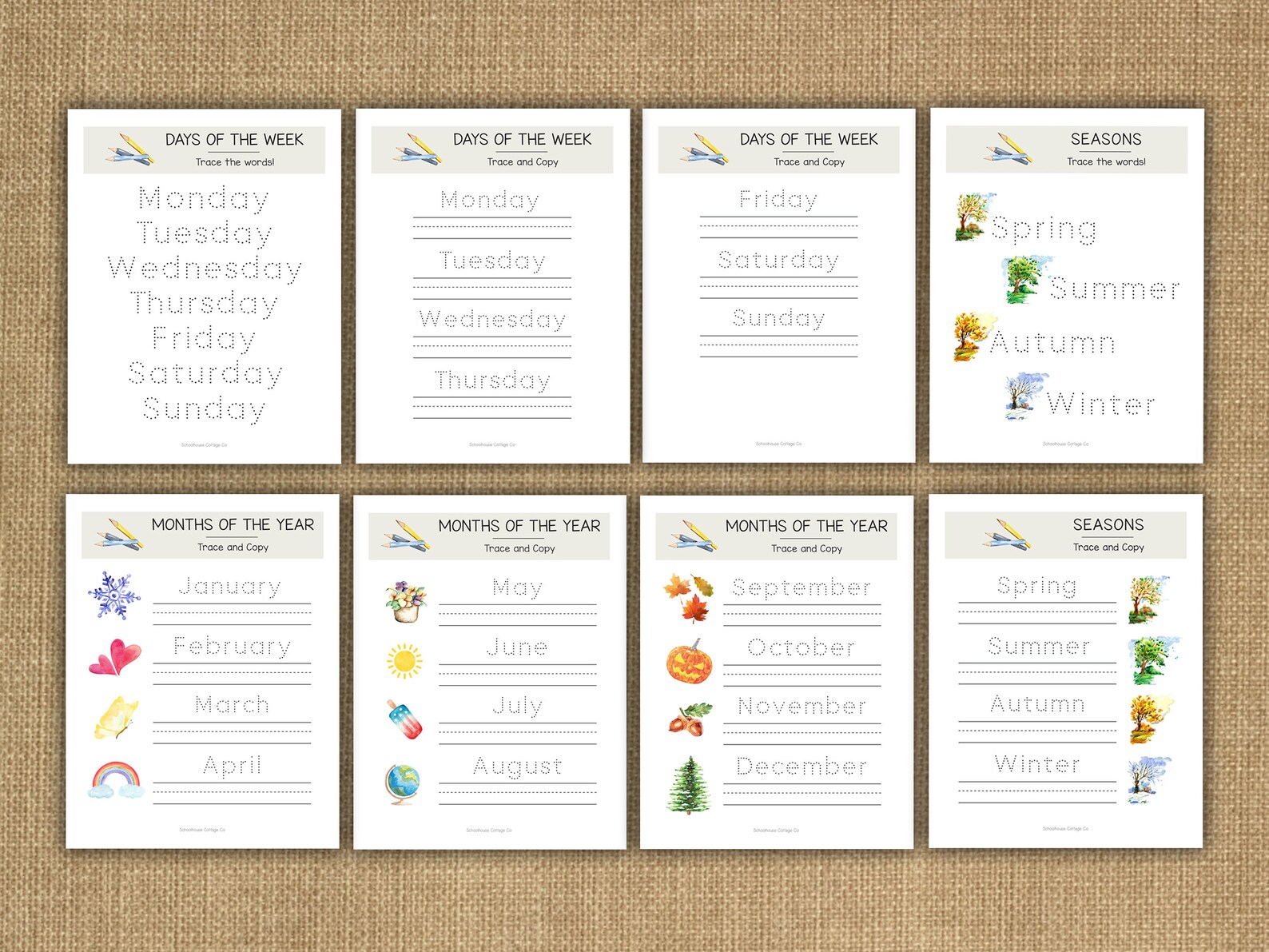 Days Months Seasons Tracing Bundle | Prewriting Practice Worksheets ...