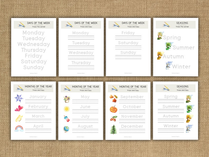 Days Months Seasons Tracing Bundle | Prewriting Practice Worksheets ...