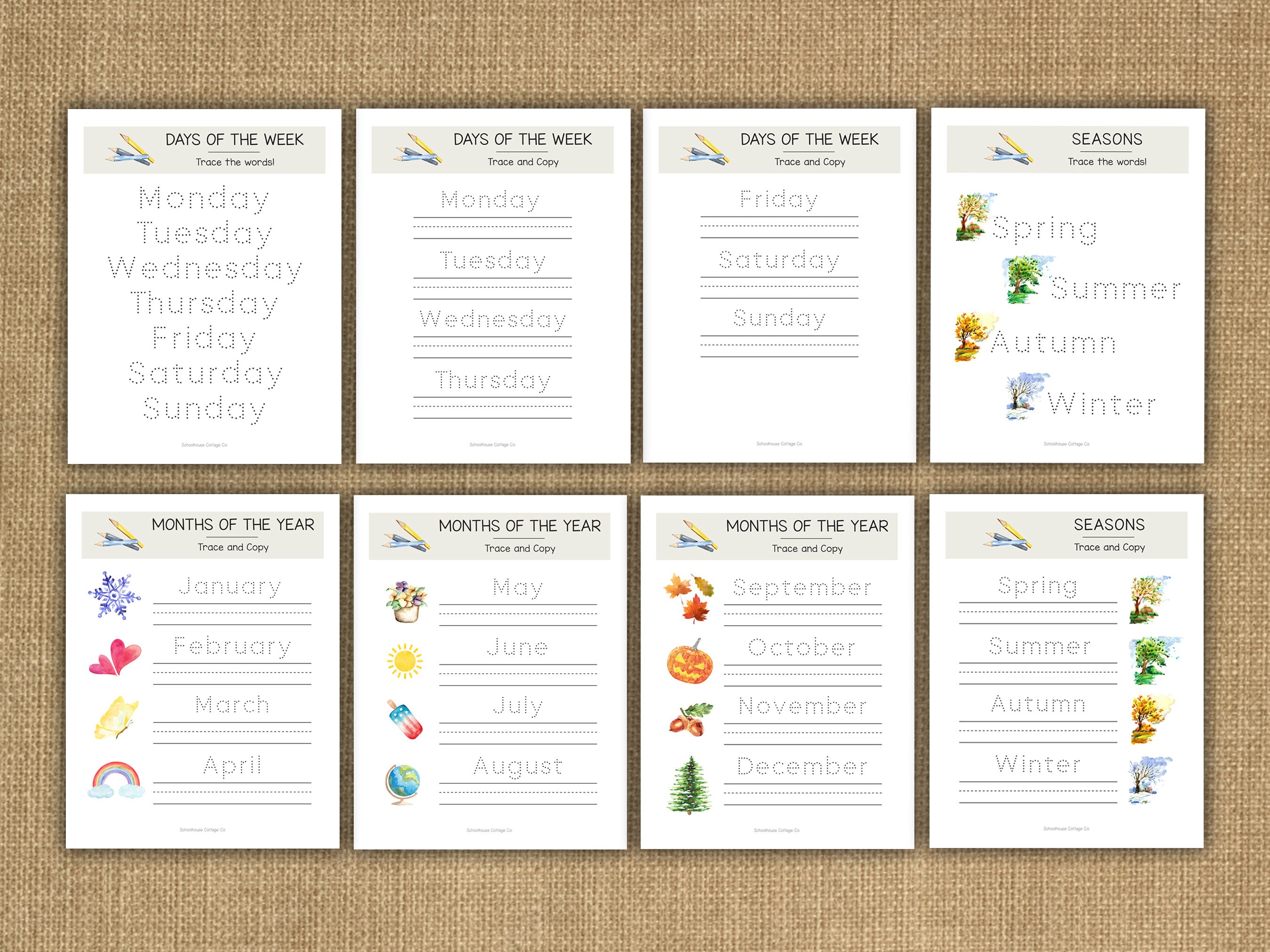 Days Months Seasons Tracing Bundle Prewriting Practice Worksheets ...