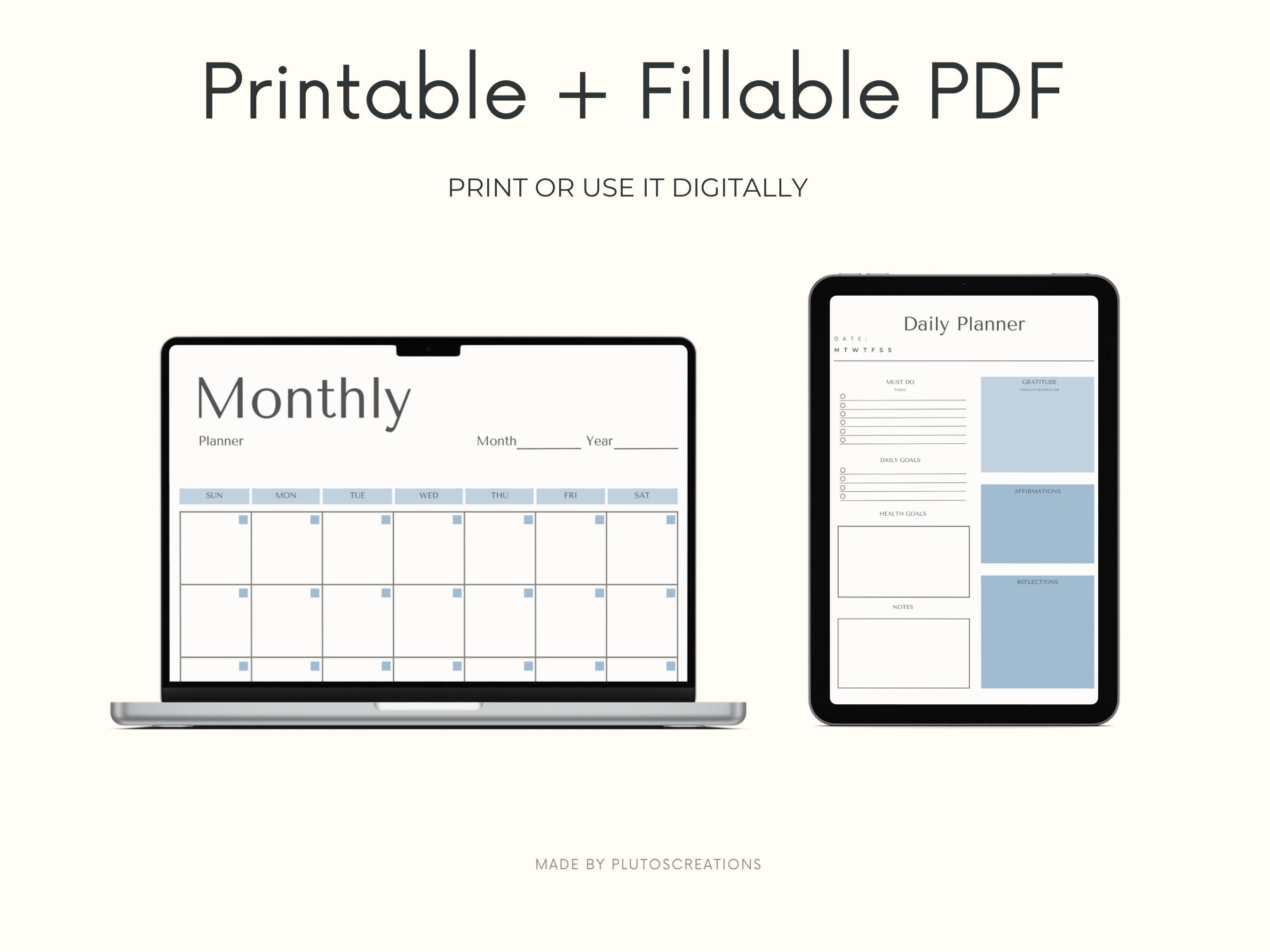 Daily Planner Printable, Digital Planner, Weekly and Monthly Planner ...
