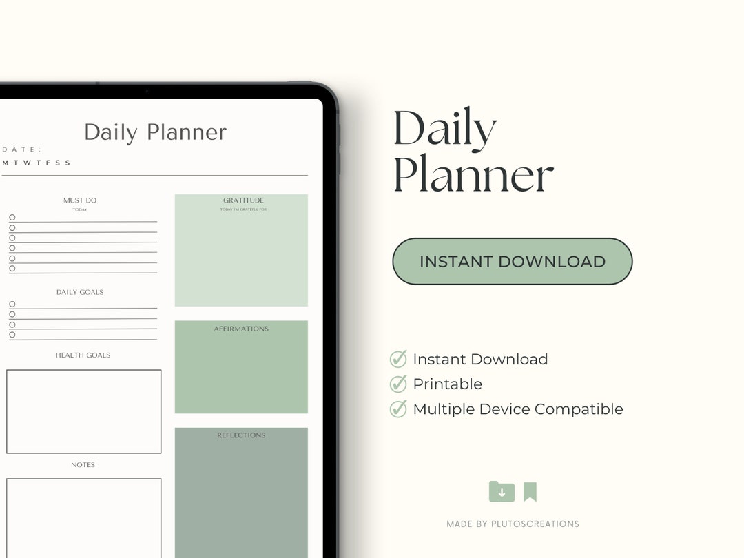 Daily Planner Printable, Digital Planner, Weekly and Monthly Planner ...