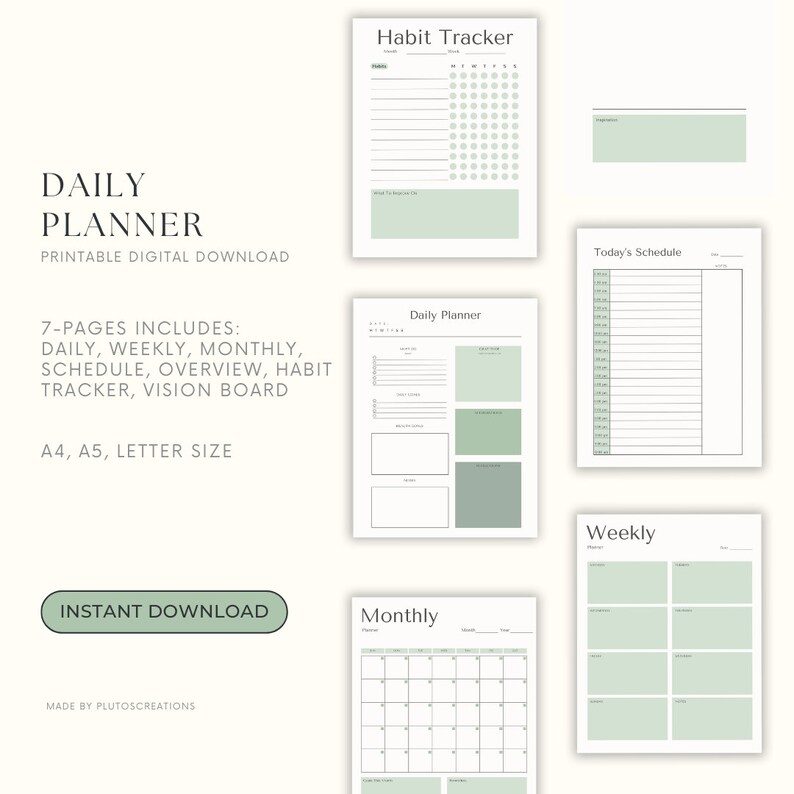 Daily Planner Bundle, Printable, Digital Planner, Weekly & Monthly ...