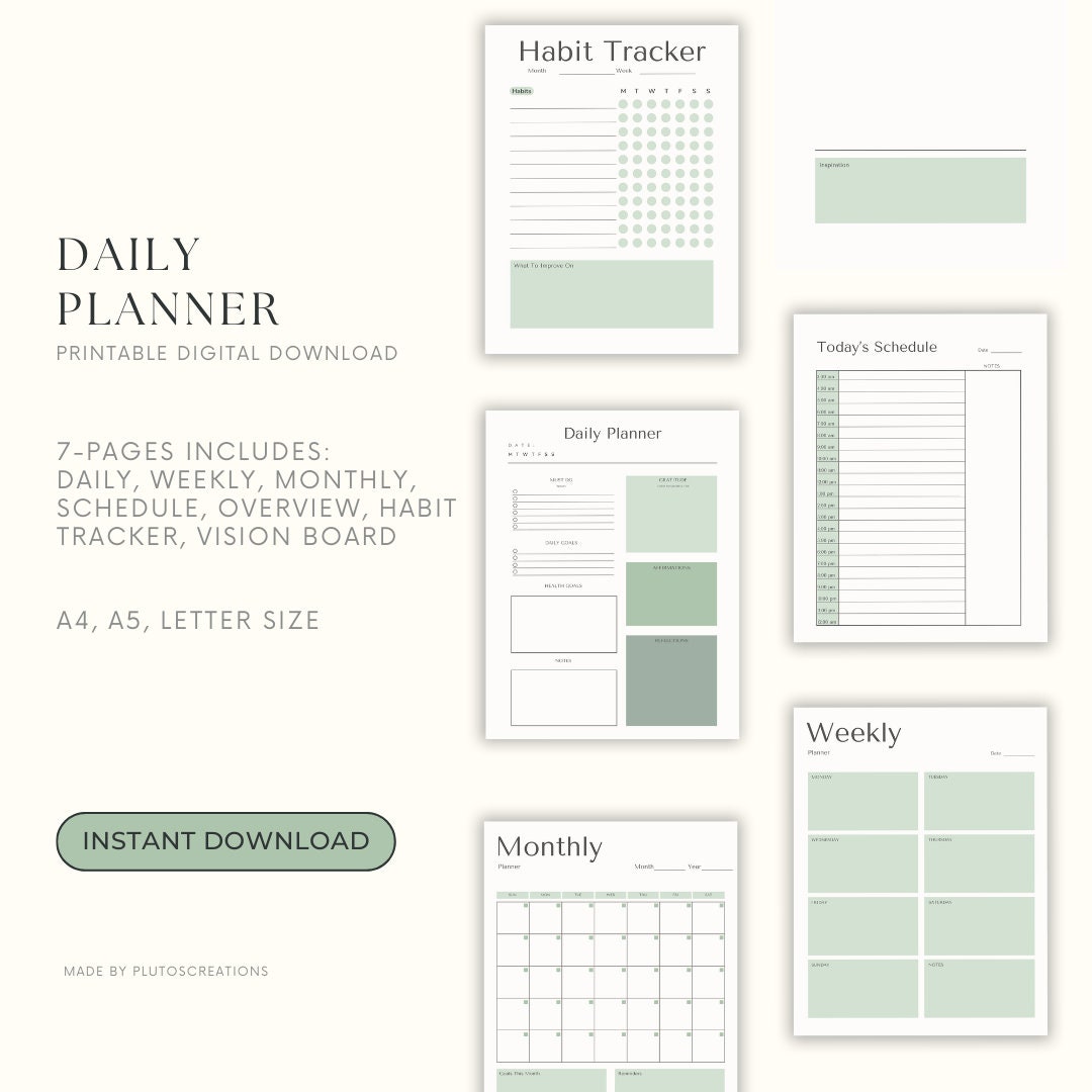 Daily Planner Bundle, Printable, Digital Planner, Weekly & Monthly ...