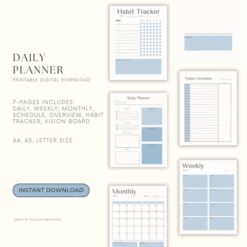 Daily Planner Bundle, Printable, Digital Planner, Weekly & Monthly Planner, Schedule, Goals ...
