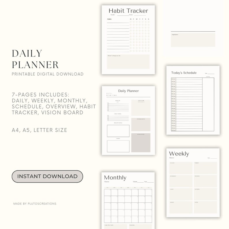 Daily Planner Bundle, Printable, Digital Planner, Weekly & Monthly ...