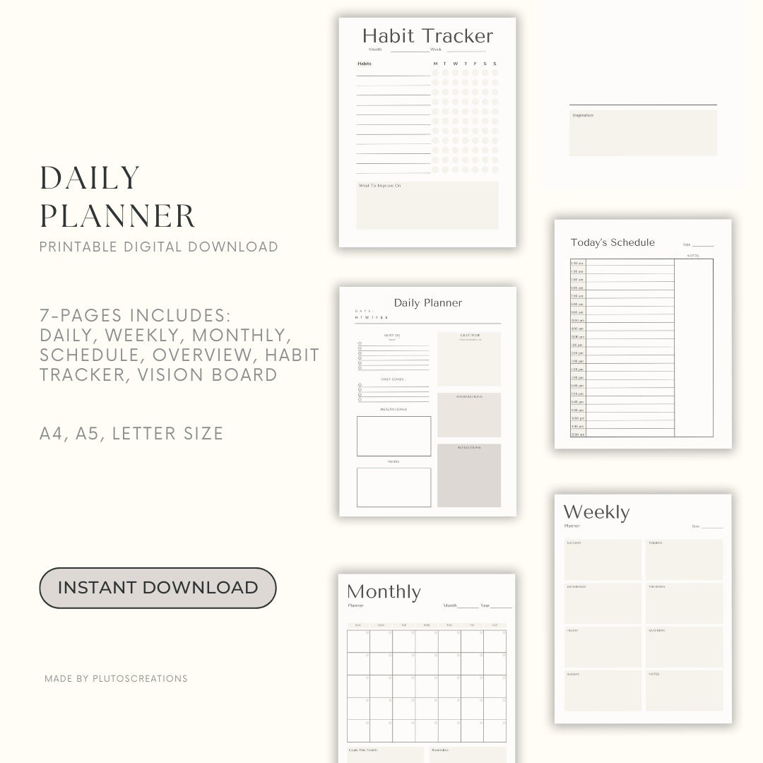 Daily Planner Bundle, Printable, Digital Planner, Weekly & Monthly ...