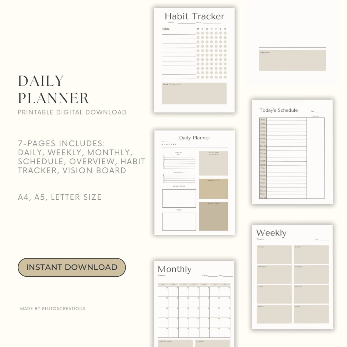 Daily Planner Bundle, Printable, Digital Planner, Weekly & Monthly ...